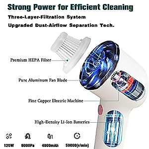 XTAUTO Portable Car Vacuum Cleaner Cordless, High Power Handheld Vacuum Cleaner for Car/Home/Office Detailing and Cleaning, Wet/Dry Use, 120W/8000Pa/4000mAh Rechargeable Li-ion Battery (White)