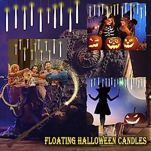 GTYZZH Floating Candles with Wand, 24PCS Hanging Candles with Remote Wand, Warmwhite Flickering Flameless Magic Floating Candle Lights for Halloween Christmas Decorations