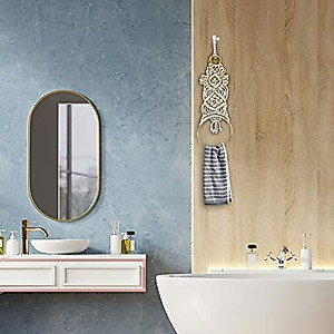 GLORD Eco-Conscious Boho Macrame Towel Holder - Decorative Hanging Storage for Kitchen, Bedroom, Bathroom, Living Room - Bohemian-Style Aesthetic Decor - 6-Inch Gold-Colored Loop & Wood Hanger Ring