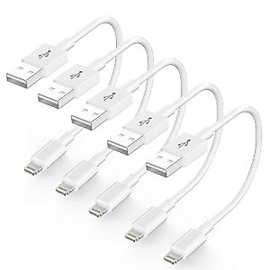 [Apple Certified] iPhone Charger 1 ft 5 Pack, Lightning to USB Cable 1 Foot, Long Fast iPhone Charging Cables Cord for iPhone 13 Pro Max/12 Mini/11/XR/Xs/X/8/7/6/iPad Pro/Air/Mini-1Feet White