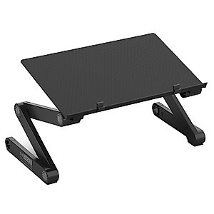 WorkEZ PROFESSIONAL Ergonomic Aluminum Laptop Cooling Stand Lap Desk Tray for Bed Couch. Foldable adjustable height angle tilt notebook computer riser folding desktop holder portable, Black