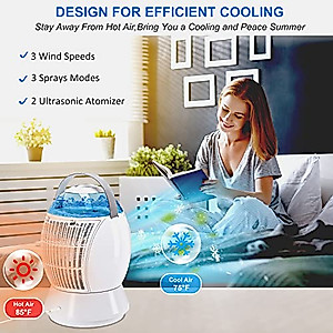 ‎Azoiito Portable Air Conditioner Fan with Remote Control,Personal Evaporative Air Cooler with 3 Wind Speed& 3 Spray Mode,120° Oscillation Cooling Fan with Humidifier for Room,Office,Desk,Bedroom
