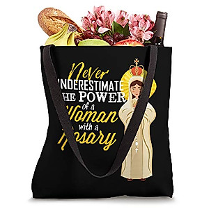 Never Underestimate a Woman with a Rosary Blessed Mary Tote Bag