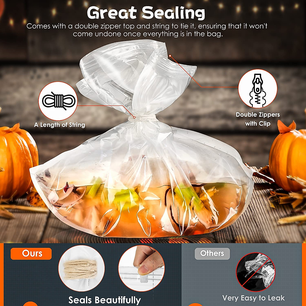 Brining Bags for Turkey, 3 Pack, 26"×22", Extra Large Turkey brine bag Holds up 35lb, Thickened Brining Bag with 3 Cotton Strings, Double Zip-lock Seal Brine Bags for Turkey, Chicken, Beef, Pork, Ham