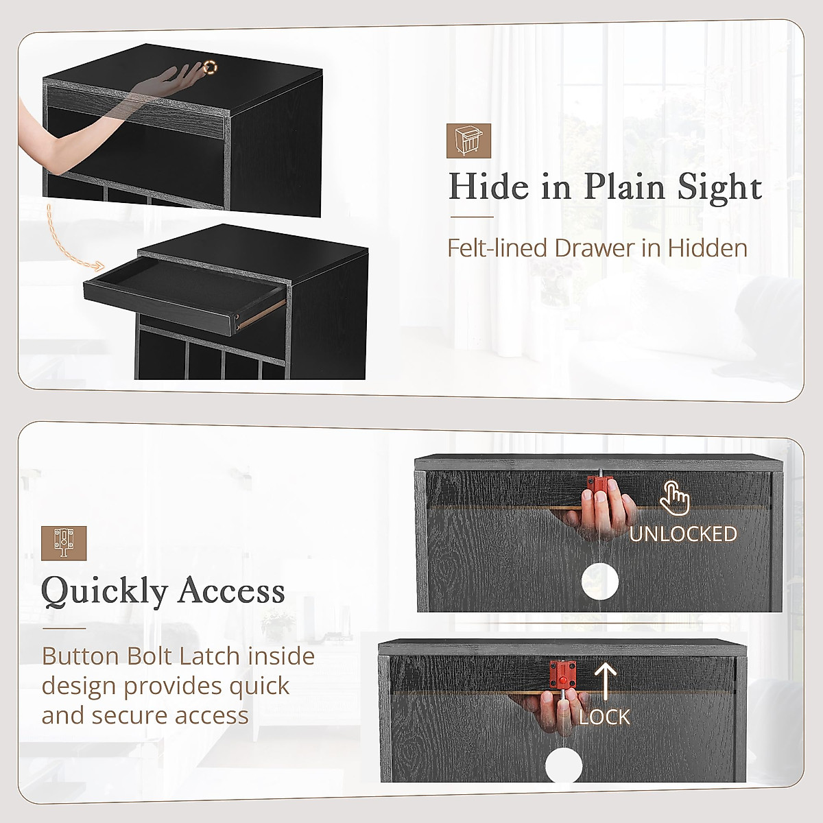 Mazefur Concealment Furniture with Clearance Price, Record Player Stand Table with Wood Leg, Turntable Stand with Vinyl Storage Holds up to 160 Albums with Hidden Compartment, Black Cabinet with Leg