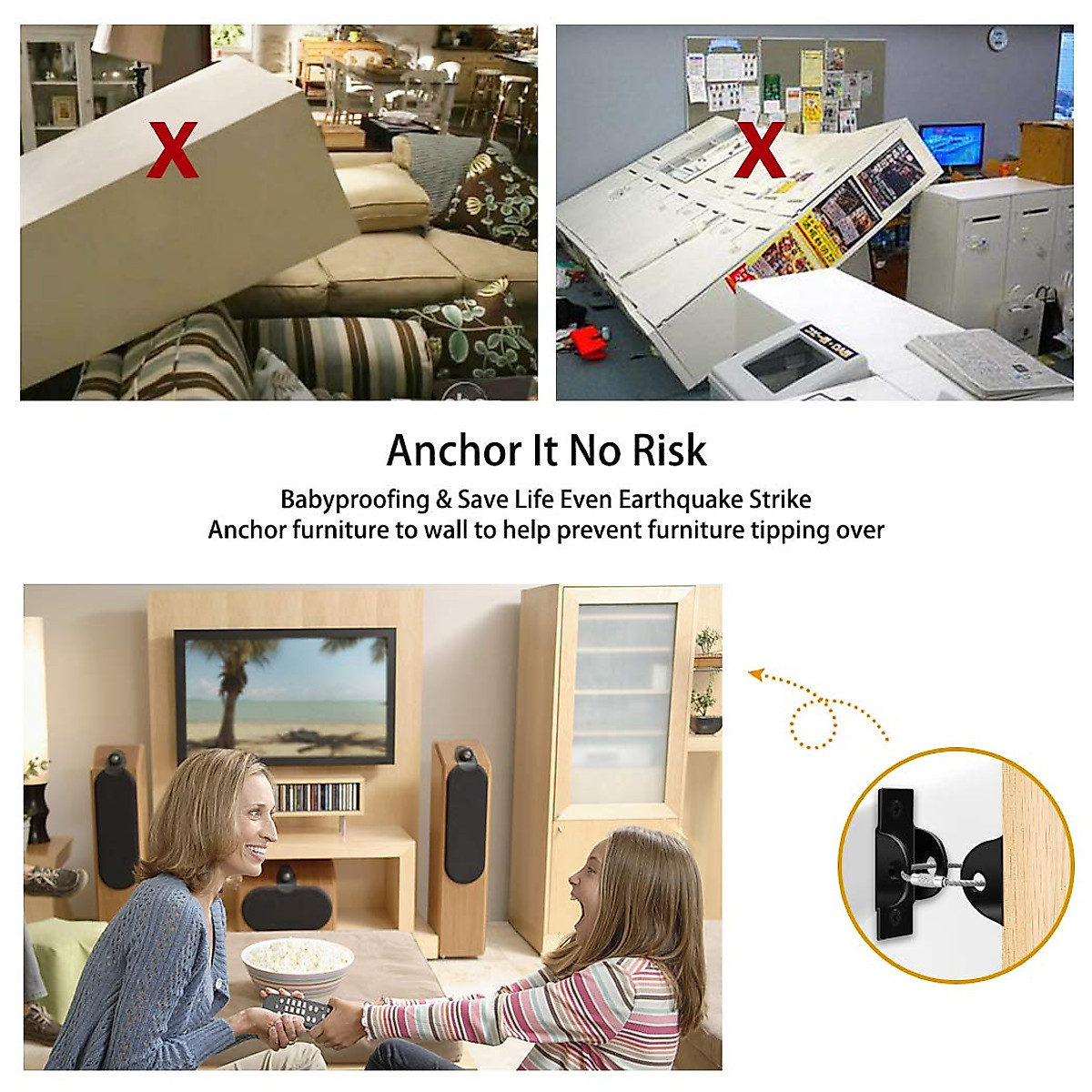 Furniture Anchors Upgraded Furniture Straps for Baby Proofing, Furniture Wall Anchors Metal Secure 400 Pound Falling Furniture Prevention Straps Child Pet Safety Straps Earthquake Resistant (6pack)