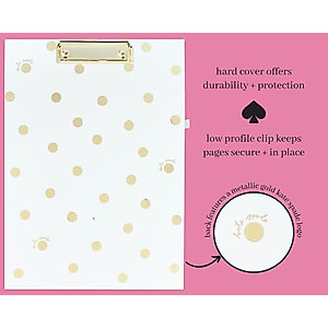 Kate Spade New York Clipboard Folio with Low Profile Clip, Professional Padfolio Includes Lined Notepad, Pen Loop, and Pocket, Gold Dot with Script
