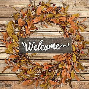 Fall Decor - Yastouay Fall Wreaths for Front Door with Welcome Sign - 21" Artificial Autumn Wreath with Fall Leaves Berries for Indoor Outdoor Wall Farmhouse Thanksgiving Harvest Door
