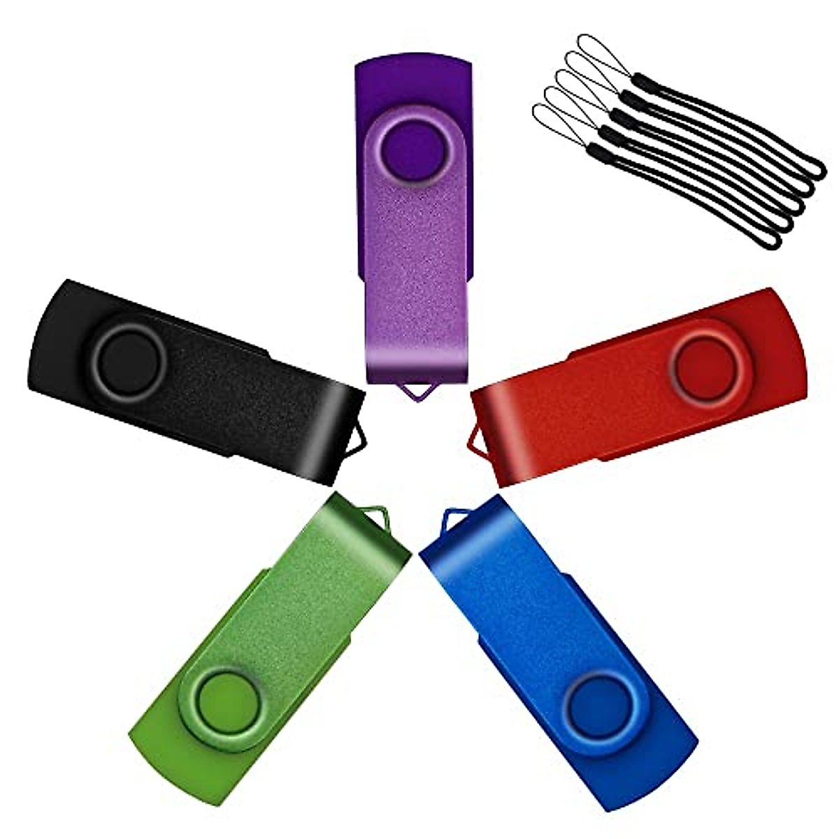 Flash Drive 4GB 5 Pack USB 2.0 Thumb Drives Uflatek Memory Sticks Portable USB Stick Rotate Jump Drive Bulk Drives Multi-Color Pendrive Metal USB Flash Drives with Lanyard