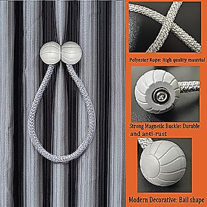 Strong Magnetic Curtain Tiebacks, 2 Pack Magnetic Tiebacks for Curtains Decorative Curtain Holdbacks Strap Modern Rope Drape Tie Backs for Outdoor Home Window Office Bathroom Round Design, Grey