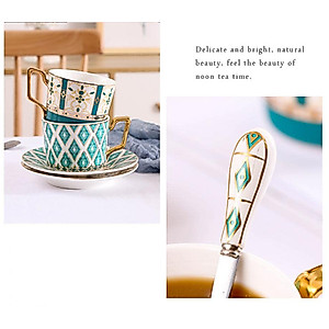 Coffee Cup Gift Box with Gold Trim Tea Cup Saucer Spoon Set Ceramic Coffee Cups British Coffee Cups for Coffee Drinks Latte Tea (Pattern 1 Suit of 2(With Pack))