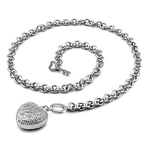 H&Beautimer Handmade in Italy - 925 Sterling Silver Necklace -Women's AAAAA CZ Zircon Heart/Lock Pendant Necklace Rolo Chain 18,20 Inch - Charm Jewelry - Birthday Gift (20 inches, Heart Pendant)