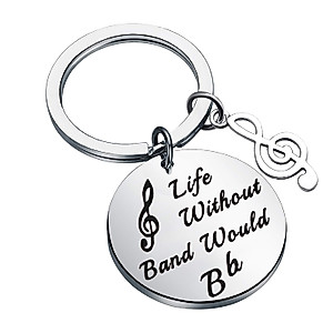 BEKECH Music Gifts Life Without Band Would B Flat Keychain with Musical Note Charm Treble Clef Jewelry Gift for Musician Music Teacher Music Lover (silver)