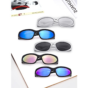 knliwkm Y2K Wrap Around Sunglasses Fashion Rave Metallic Chrome Space Alien Glasses Futuristic Shades Sports for Women Men