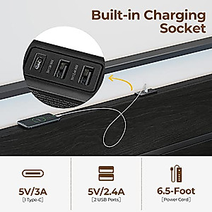 Rolanstar Bed Frame with Charging Station, Full Bed Frame with LED Lights Headboard, Metal Platform Bed Frame, Strong Slats Support, 10.2” Under Bed Storage Clearance, No Box Spring Needed, Noise Free