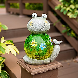 MUMTOP Solar Lights Outdoor Garden- Garden Statues - Resin Frog Solar Lights LED Light with Crackled Glass Garden Decor for Outside