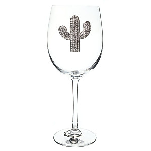 THE QUEENS' JEWELS Diamond Cactus Jeweled Stemmed Wine Glass, 21 oz. - Unique Gift for Women, Birthday, Cute, Fun, Not Painted, Decorated, Bling, Bedazzled, Rhinestone