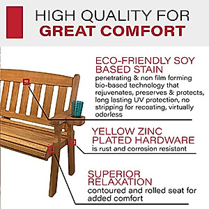 Amish Heavy Duty 800 Lb Mission Pressure Treated Garden Bench with Cupholders (5 Foot, Cedar Stain)