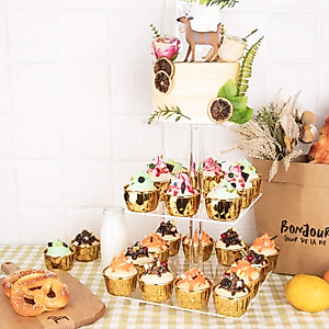 YestBuy 3 Tier Cupcake Stand, Cake Stand, Acrylic Cupcake Tower Stand, Premium Cupcake Holder for 28 Cupcakes, Display for Pastry Wedding Birthday Party (4" Between 2 Layers)