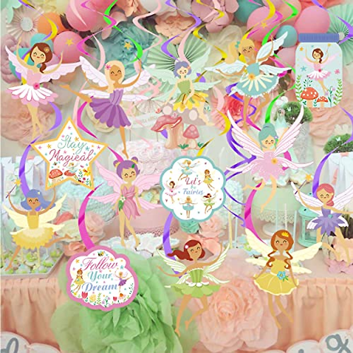 20Pcs Fairy Hanging Swirls Fairy Hanging Decoration for Birthday Party for Girls Fairy Birthday Party Supplies Fairy Baby Shower Decorations Wedding Bridal Shower Supplies