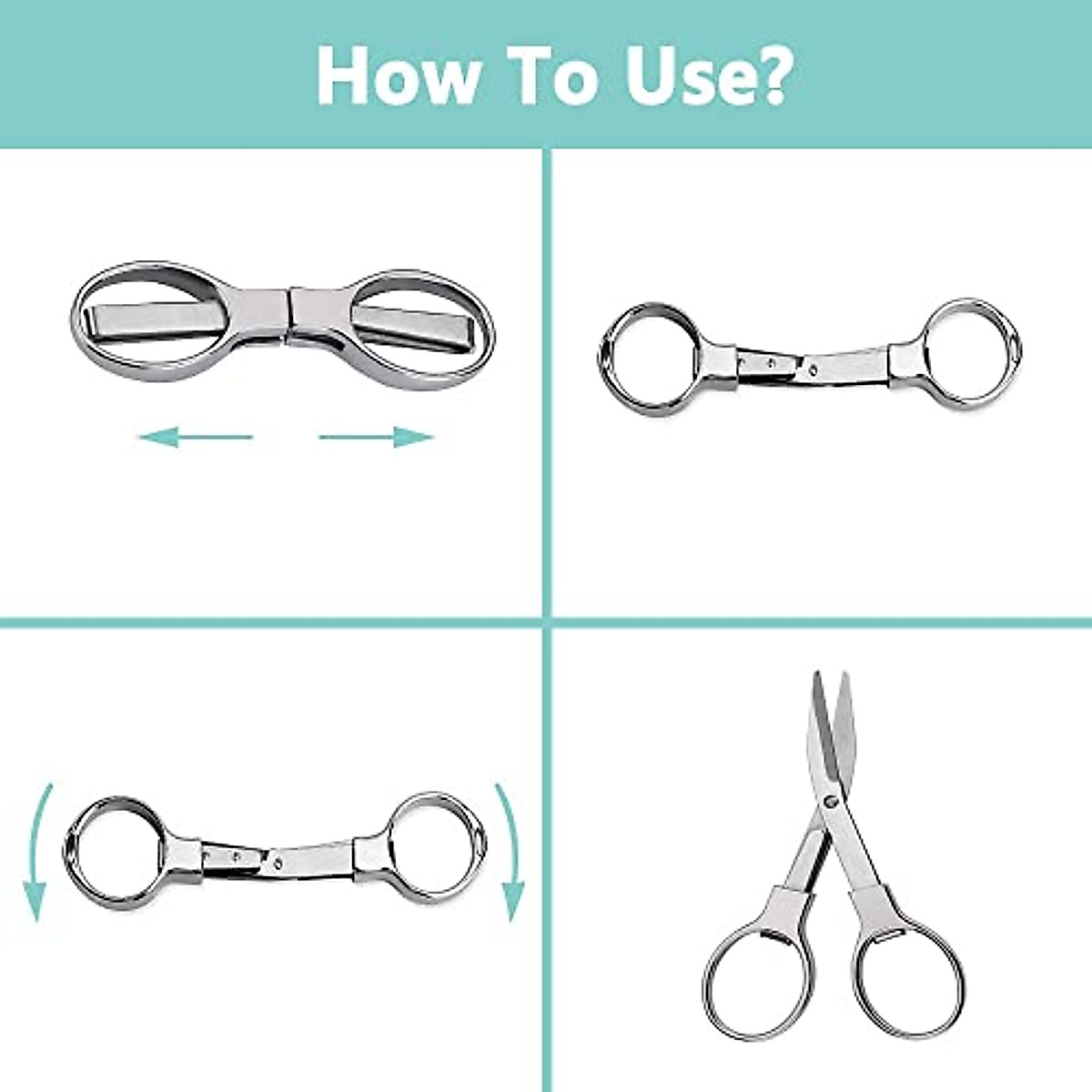 6 Pcs Folding Scissors, PIVHWIR Stainless Steel Portable Telescopic Scissors Safety Travel Trip Scissors for Home Camping Office