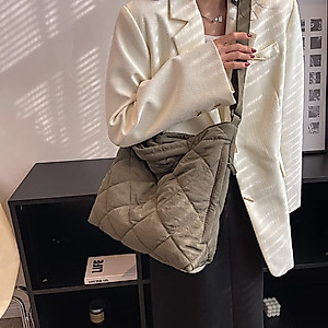 Lushandy Quilted Tote Bag for Women Shoulder Messenger Bags Puffer Crossbody bags Padding Large Cotton Handbags
