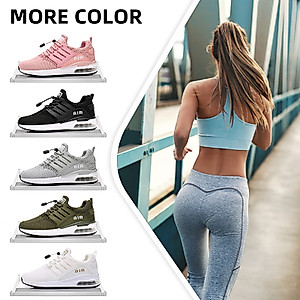 BOGOVER Womens Lightweight Air Running Shoes, Breathable Gym Jogging Running Tennis Sneakers with Air Cushion,No Tie (White, 8.5)