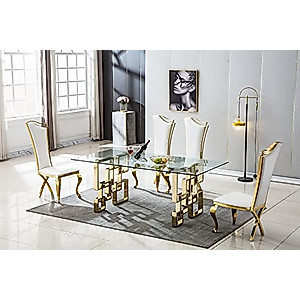 Goderfuu Dining Chairs Set of 6 - Kitchen Dining Room Chairs White Leather Dining Chairs with High Gloss Stainless Steel Gold Legs, Modern Dining Chairs Kitchen Chairs White Accent Chairs Side Chairs