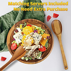 HOMEXCEL Acacia 3-Piece Wooden Salad Bowl Set, Large Wood Salad Bowl with Server,Big Wood Serving Bowl for Fruits, Salad, Cereal or Past