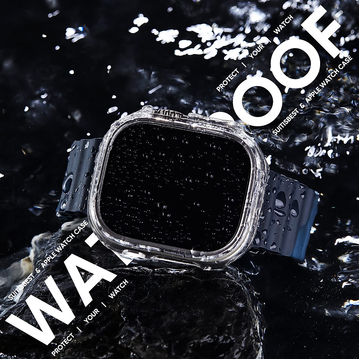 2+2 Pack Suitisbest Case and Screen Protector Compatible with Apple Watch Ultra 2/Ultra 49mm, Clear Waterproof Ultra-Thin Hard PC Bumper Tempered Glass Protective Film for iWatch Ultra 49mm