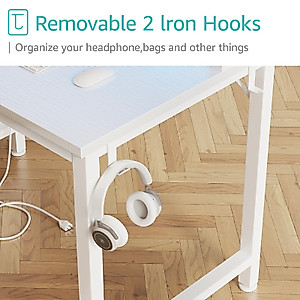 Lufeiya White Desk with 4 Drawers - 47 inch Gaming Desk with Monitor Stand, Computer Gaming Desk with LED Lights Power Outlets and Storage Bag Fabric Drawer for Home Office, Bedroom, White