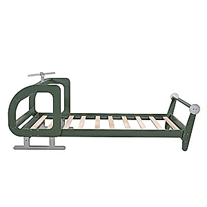 Polibi Helicopter-Shaped Twin Size Platform Bed with Rotatable Propeller and Storage Shelves, Solid Wood Twin Bed Frame, Box Spring No Required, Green