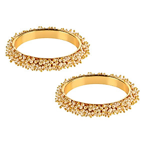 Efulgenz Indian Jewelry Sets for Women Gold Tone Pearl Choker Necklace Indian Bollywood Faux Pearl Beads Bridal Choker Necklace Earrings Bracelet Bangles Ring Jewelry Set