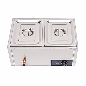 2-Pan Countertop Food Warmer, 110V/60Hz 850W Steam Table Stainless Steel Food Warmer 30° to 85° Adjustable Buffet Server Food Warmer Canteen Buffet Steam Heater for Catering and Restaurants