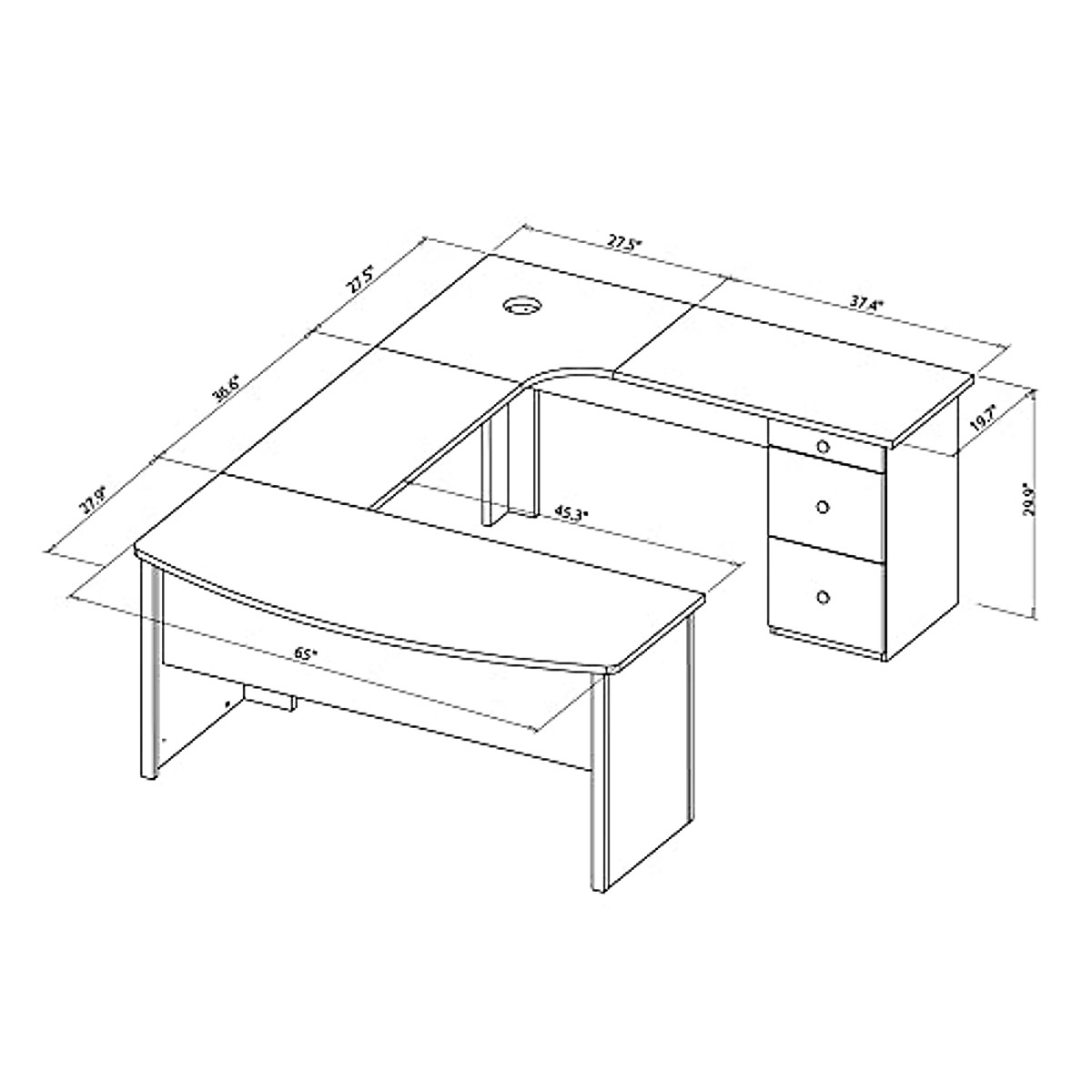 Realspace® Broadstreet 65"W U-Shaped Executive Desk, Walnut