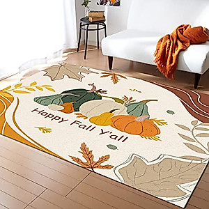Fall Thanksgiving Outdoor Rug for Patio, Large Floor Mat Happy Y'all Boho Style Pumpkin Non Slip Area Rug Rubber Backing Quick Dry Clearance Carpet for Camping Rugs, Garden, Lawn, Deck, Porch, 6' x 9'