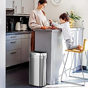 iTouchless 16 Gallon Elliptical Open Top Trash Can and Recycle Bin with Double Odor Filters, Stainless Steel Commercial Grade,Large 12-Inch Opening for Home, Office, Restaurant, Restroom, 61 Liter