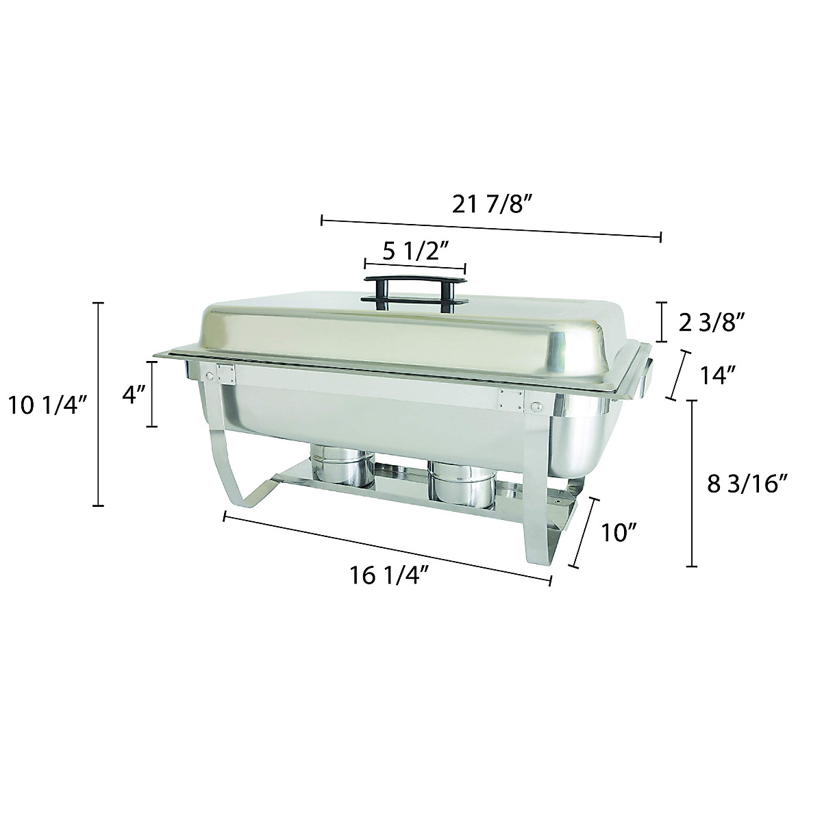Thunder Group SLRCF001F Chafer, 8 Quart, Full-Size, with Folding Stand, Welded Frame, dripless Water pan, Lift-Off Cover with Plastic Handle, Duel Fuel Holder