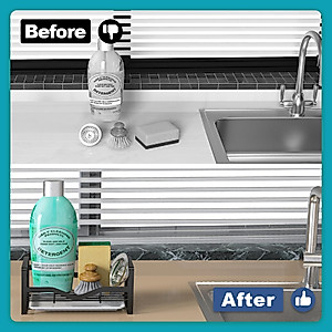 VANTEN Kitchen Sink Caddy Sponge Holder Black Large Sponge Holder for Kitchen Countertop Organizer, Soap Dish Scrubber Holder Tray Storage Kitchen Accessories - Not Include Sponge, Dispenser, Brush