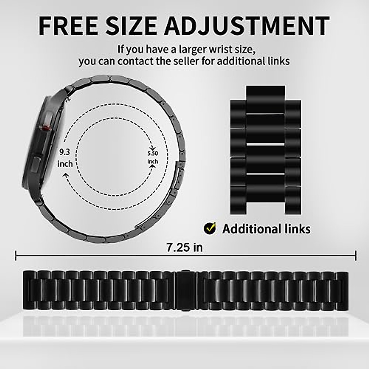 Samsung Galaxy Watch 6 Band Classic 43mm 47mm 40mm 44mm, Samsung Galaxy Watch 5 Band Pro 45mm 40mm 44mm, Samsung Galaxy Watch 4 Band Classic 40mm 44mm 42mm 46mm Men 20mm Metal Business Band Solid Stainless Steel (Black)