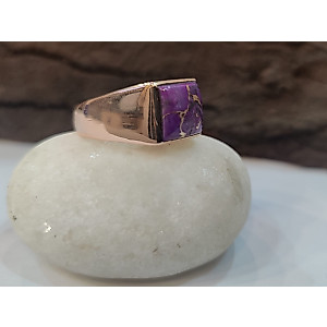 Purple Copper Turquoise Ring, Signet Stone Ring, 925 Solid Sterling Silver Ring, Men Women Ring, Turquoise Gemstone, Handmade Jewelry, Promise Ring for Partner (In Copper, 12)