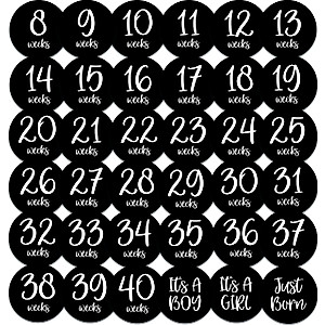 Months In Motion Pregnancy Weekly Belly Growth Stickers - Week to Week Pregnant Expecting Photo Prop - Maternity Keepsake - Baby Bump - Large Set of 36 Weekly Photo Sticker