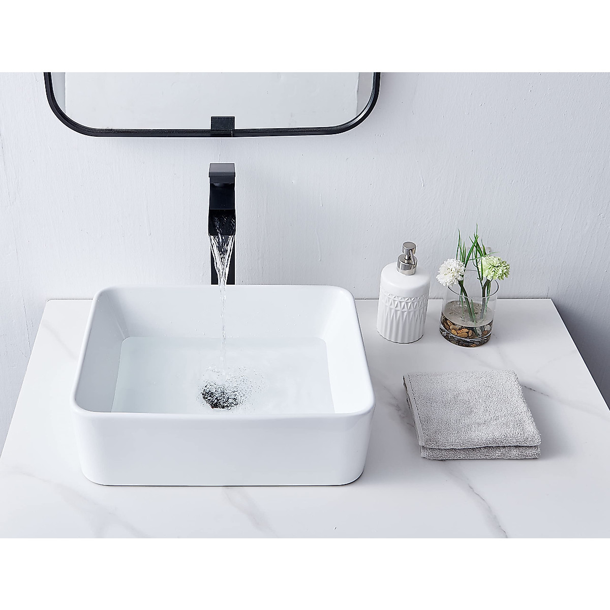 VCCUCINE Rectangular Vessel Sink, 16"X12" Small Bowl Bathroom Vessel Sink, White Ceramic Lavatory Above Counter Art Basin Vanity Sink