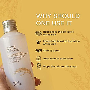 The Face Shop Rice Ceramide Moisturizing Toner - Rice Extract Rice Toner for Face - Strengthens Skin Barrier - Hydrating Targets Dryness - Lightweight Face Moisturizer - Glow Essence Korean Skin Care