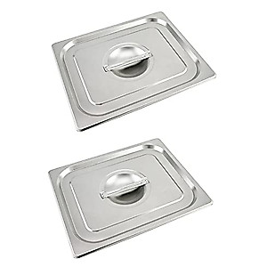 QWORK Solid Pan Lid with Handle, 2 Pack Stainless Steel Steam Table Pan Cover, for 1/2 Size Steam Pans