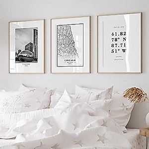 Dear Mapper Chicago United States View Abstract Road Modern Map Art Minimalist Painting Black and White Canvas Line Art Print Poster Art Print Poster Home Decor (Set of 3 Unframed) (24x36inch)