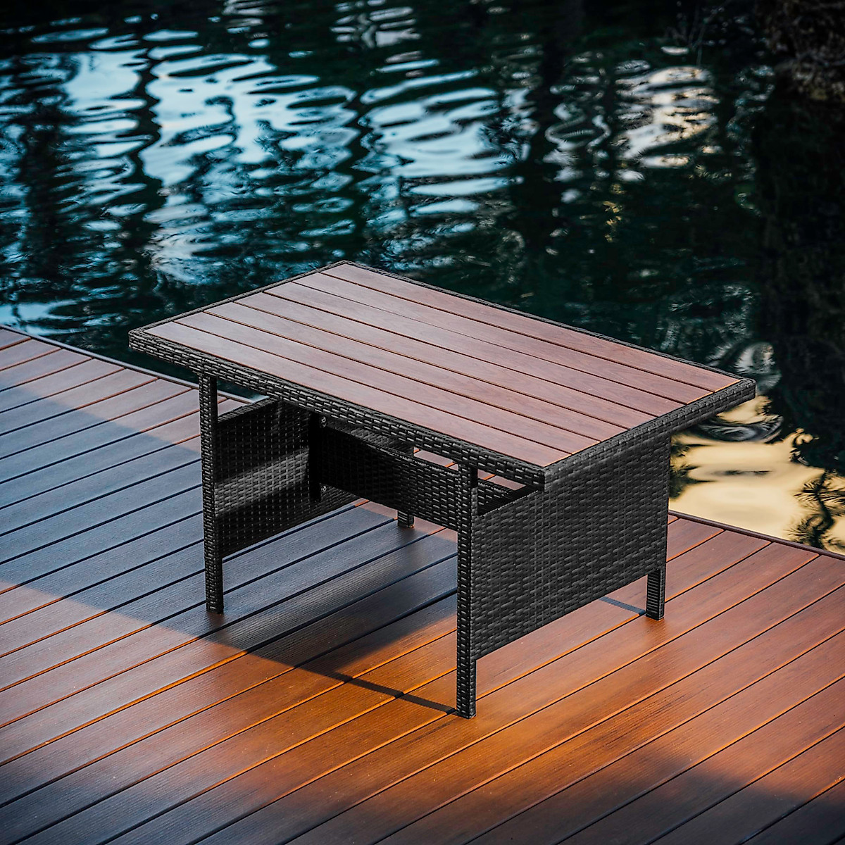 Nestl Outdoor Dining Set - 7 Piece Wicker Patio Set with Outdoor Dining Table, Outdoor Sectional Sofa and 3 Ottomans, Outdoor Patio Furniture, Patio Sectional, Patio Table and Chairs Set (Grey/Grey)