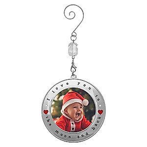 Baby's First Christmas Photo Ornament - I Love You to The Moon and Back - Gift/Storage Bag Included