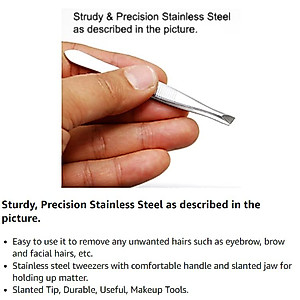 Luxxi (5 Pack) Slant Tweezers - Precision Sturdy Stainless Steel Slant Tip Tweezers Hair Plucker for Hair and Eyebrows Personal Care (Silver Tone)