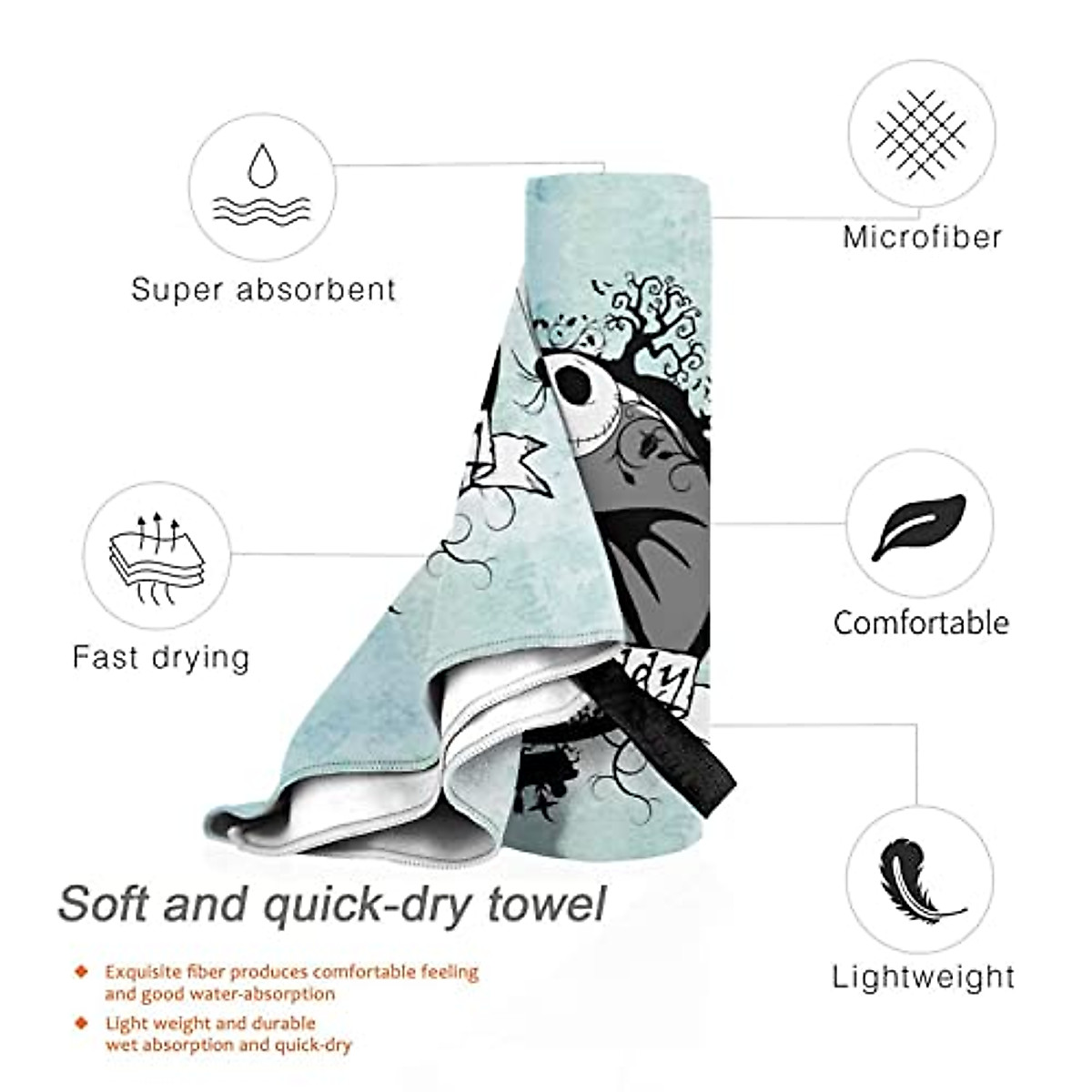 NIKROAD Nightmare Cartoon Before Christmas Quick Dry Towels, Funny Beach Towel, Super Absorbent Lightweight Custom Towel, Large Beach Towels for Travel and Beach 31.5"X63"